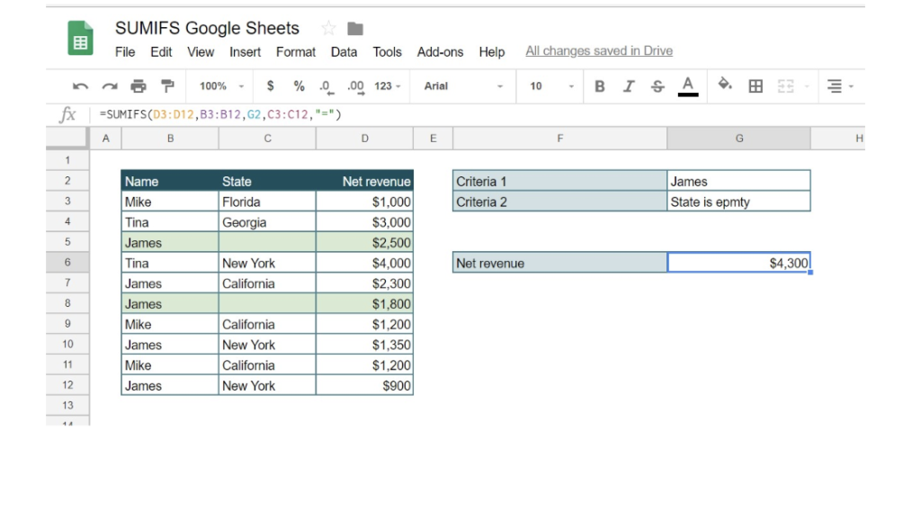 Learn How to Use SUMIFS in Google Sheets | Excelchat