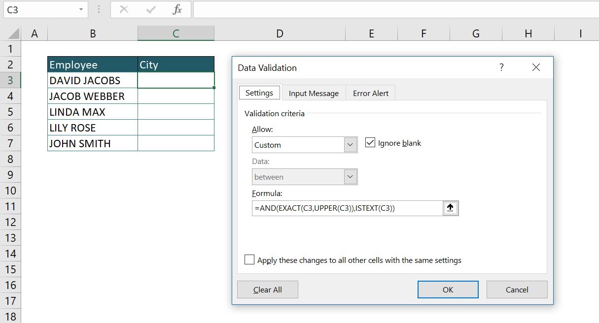 Excel Data Validation Using Istext Upper Exact And And Function Excelchat