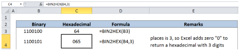 How to use the Excel BIN2HEX function