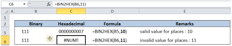 How to use the Excel BIN2HEX function