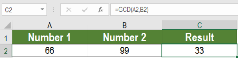 How to use the Excel GCD function to get the greatest common divisor