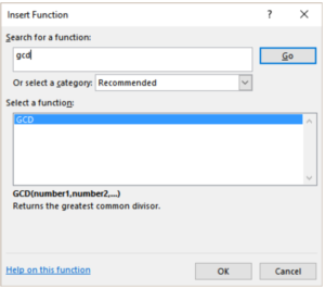 How to use the Excel GCD function to get the greatest common divisor