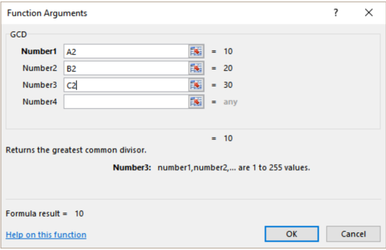 How to use the Excel GCD function to get the greatest common divisor