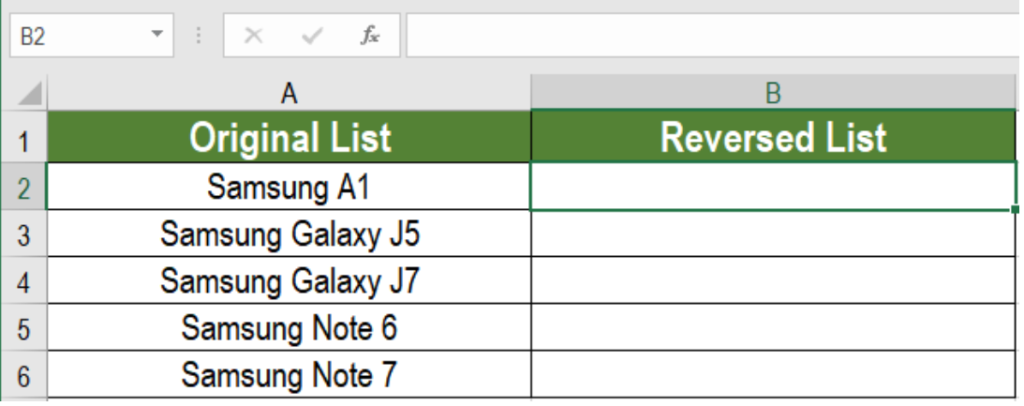 Excel formula: Reverse a list or range