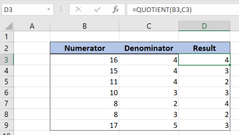 How to use the Excel QUOTIENT function
