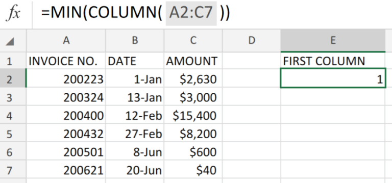 Excel formula: First column number in range - Excelchat
