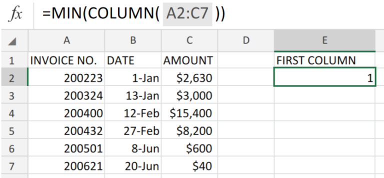 Excel formula: First column number in range - Excelchat