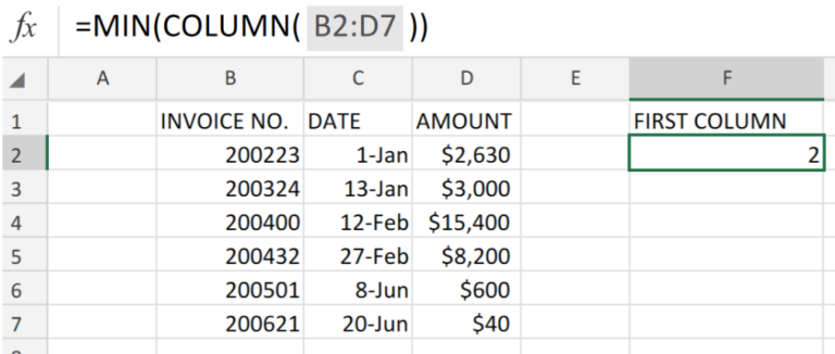 Excel formula: First column number in range - Excelchat