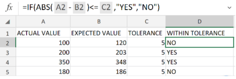 Excel formula: Value is within tolerance - Excelchat
