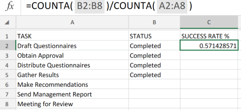 Excel formula: Project complete percentage