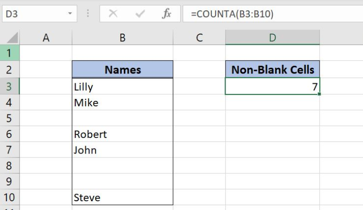Excel Formula Count Cells That Are Not Blank