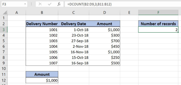 How to use the Excel DCOUNT to count matching records in a database