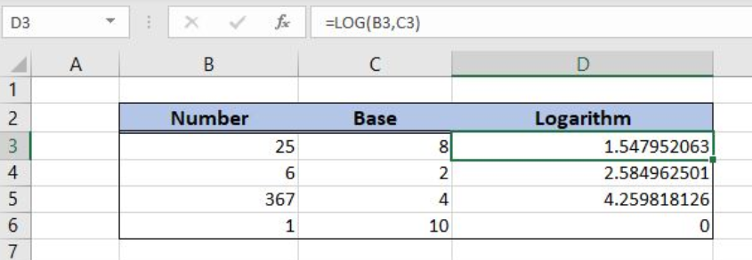 How to use the Excel LOG function