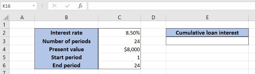 Excel formula: Calculate cumulative loan interest