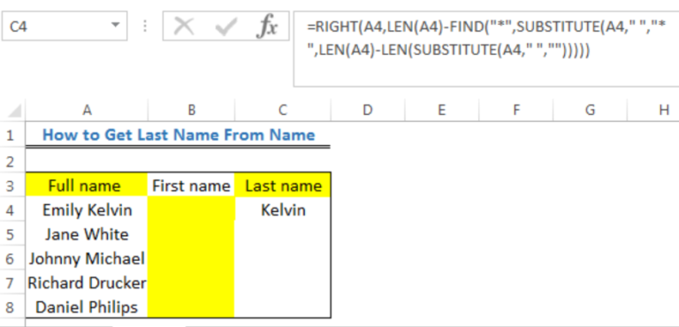 Excel formula: Get last name from name