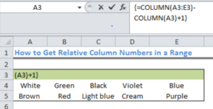 Excel formula: Get relative column numbers in range