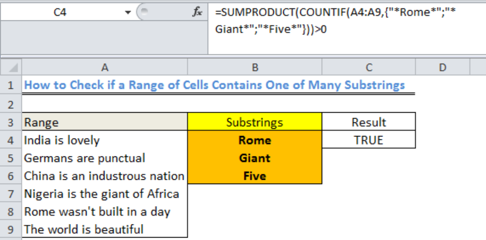 Excel Formula Range Contains One Of Many Substrings Excelchat
