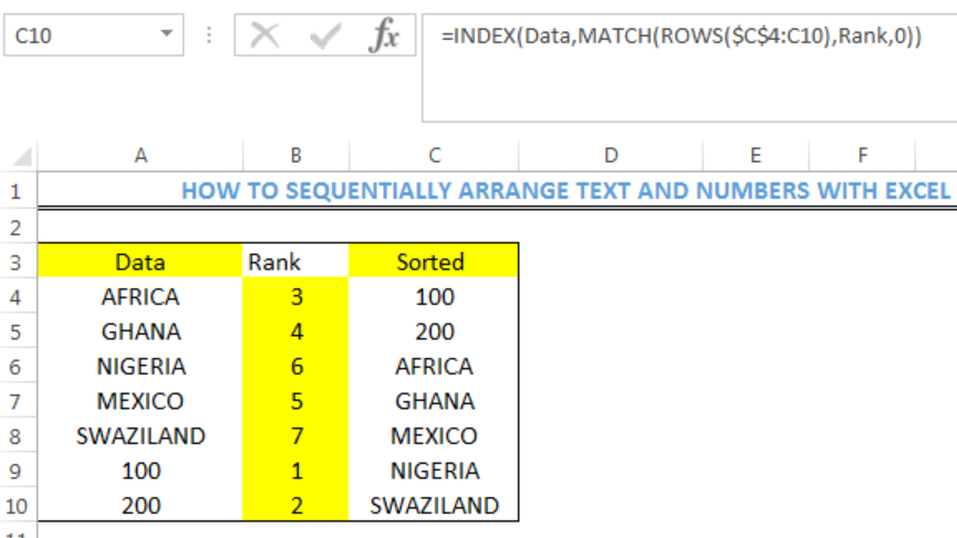 Excel formula: Sort text and numbers with formula - Excelchat