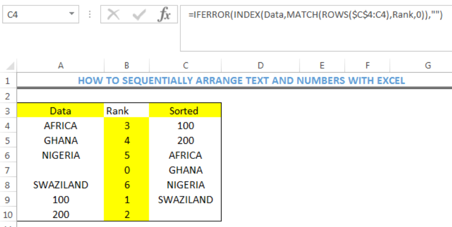 Excel Formula Sort Text And Numbers With Formula Excelchat