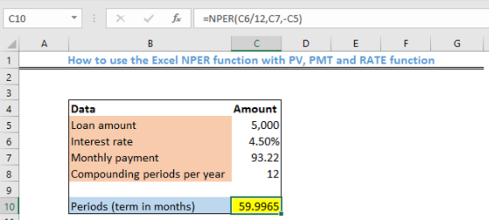 Excel Formula: How to use the Excel NPER function - Excelchat