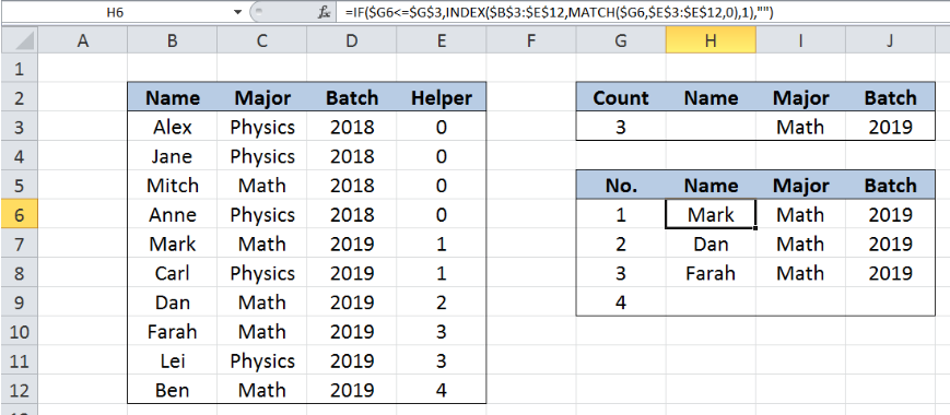 Excel formula: Extract data with helper column in Excelchat
