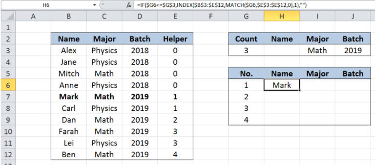 Excel formula: Extract data with helper column in Excelchat