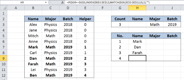 Excel formula: Extract data with helper column in Excelchat