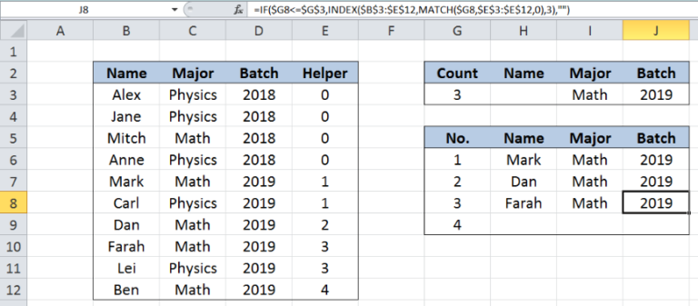 Excel formula: Extract data with helper column in Excelchat