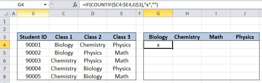 Excel Formula: How to do students class enrollment with table - Excelchat