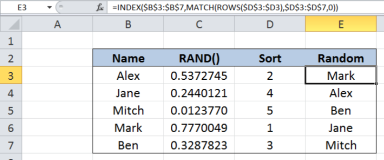 Excel formula: Random sort formula
