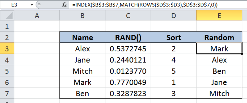 Excel formula: Random sort formula