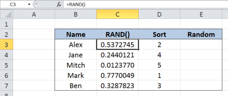 Excel formula: Random sort formula