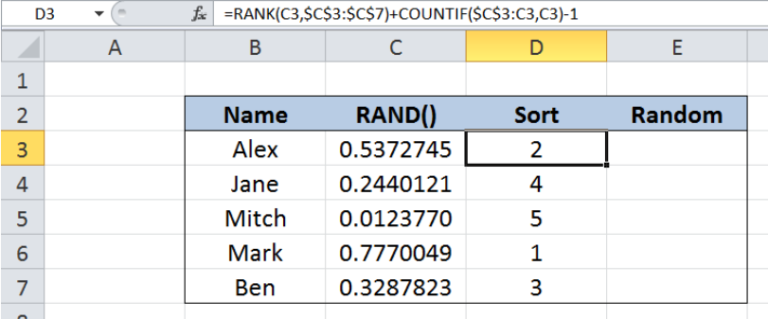 Excel formula: Random sort formula