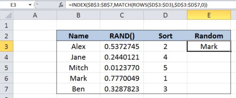 Excel formula: Random sort formula