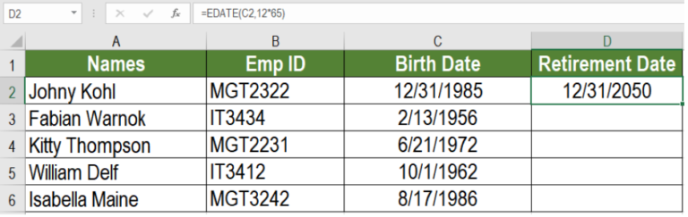 Excel formula: Calculate retirement date - Excelchat