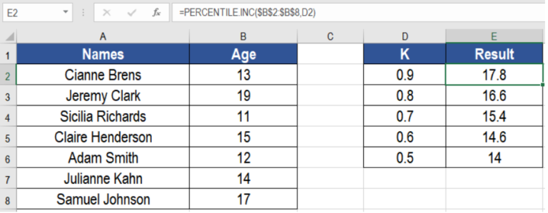 How to use the Excel PERCENTILE.INC function - Excelchat