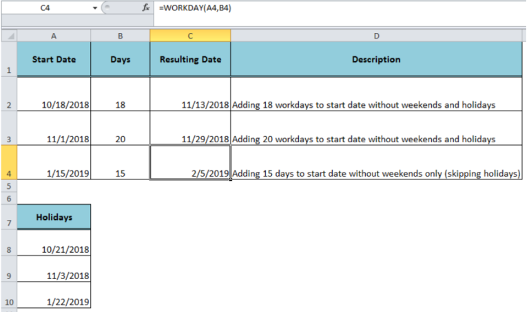 Excel formula: Add workdays no weekends