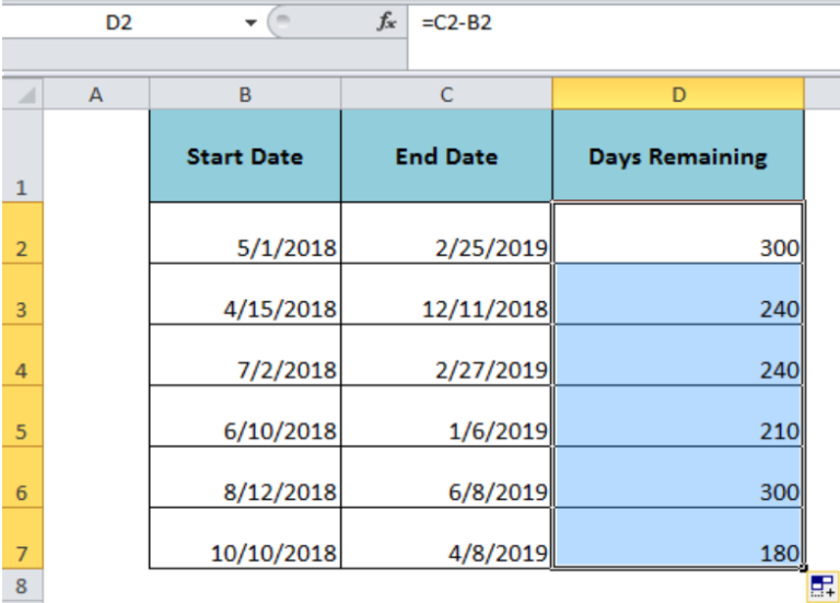 Excel formula: Calculate days remaining - Excelchat