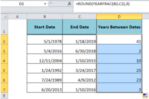 Excel formula: Calculate years between dates - Excelchat