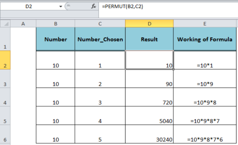 How to use the Excel PERMUT function