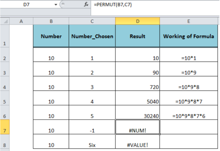 How to use the Excel PERMUT function