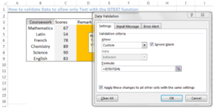 Excel formula: Data validation allow text only