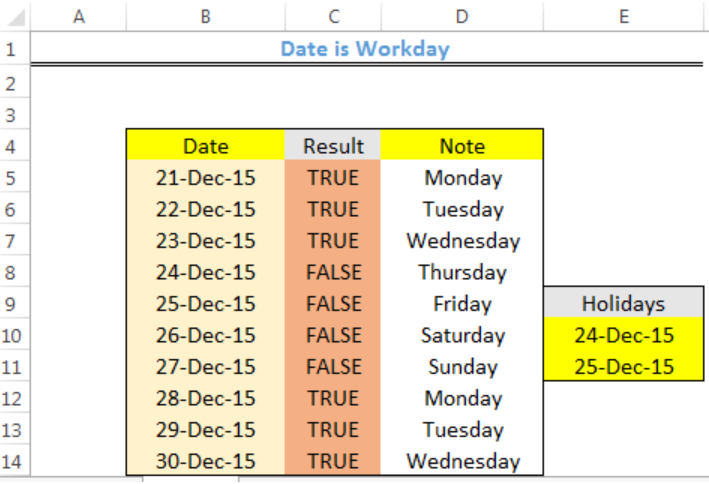 Excel formula: Date is workday