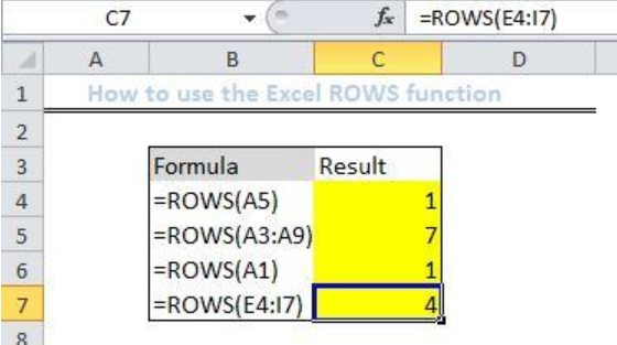 Excel Formula: How to use the Excel ROWS function - Excelchat