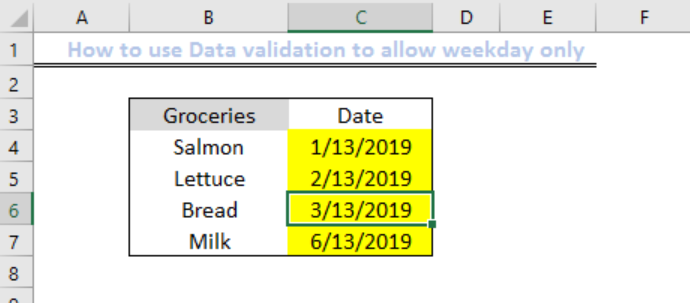Excel formula: Data validation allow weekday only -Excelchat