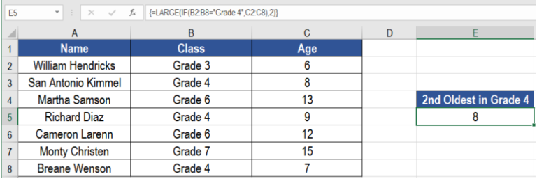 Excel formula: Large with Criteria Function