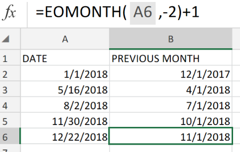 Excel formula: How to get first day of previous month