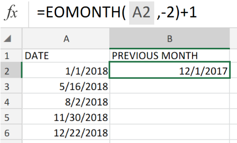 Excel formula: How to get first day of previous month