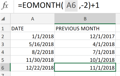 Excel formula: How to get first day of previous month