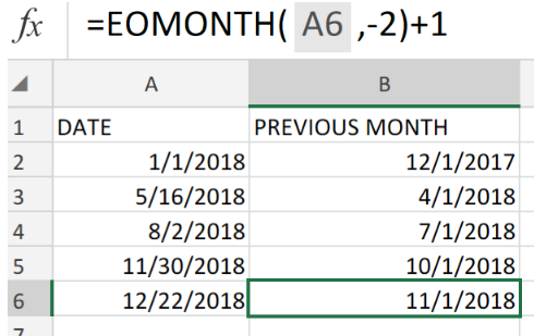 Excel formula: How to get first day of previous month